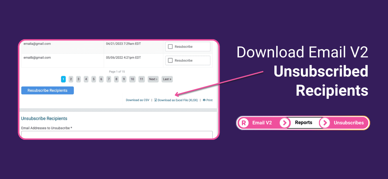 Download Email V2 Unsubscribed Recipients - GiveSignup